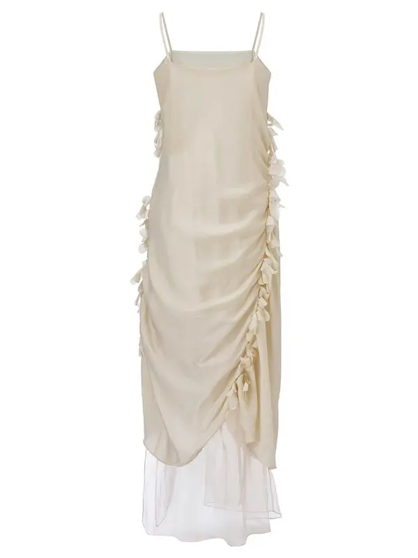 BELSIZE25 Sea Foam Dress Ruffle Silk Dress In Sandy Beige - White