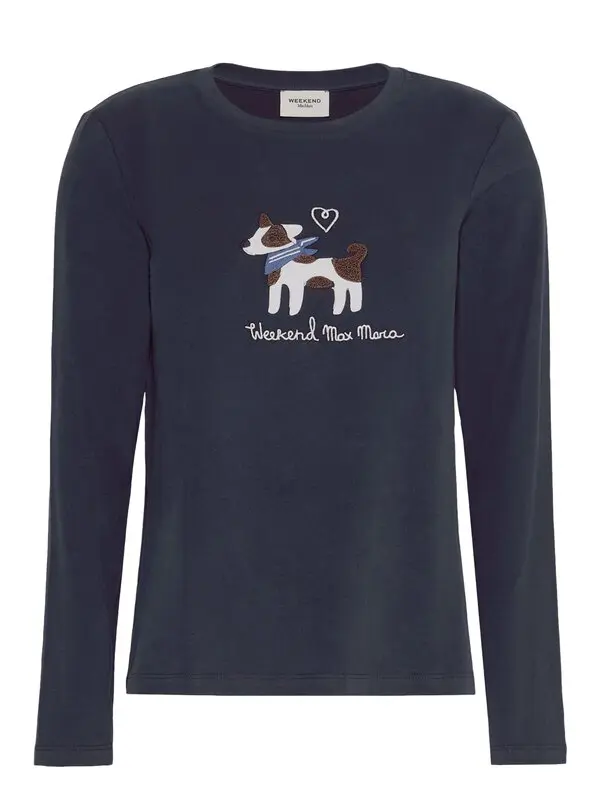 Max Mara Dog-appliqué Long-sleeve T-shirt - Navy