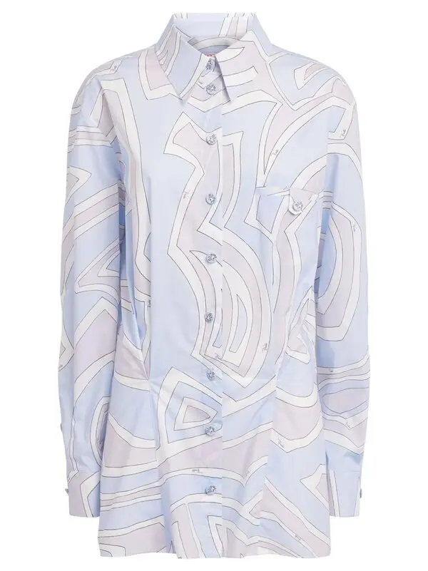 Emilio Pucci Cotton Print Tailored Shirt Dress - Blue