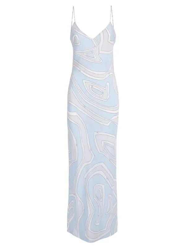 Emilio Pucci Silk Print Maxi Dress - Blue