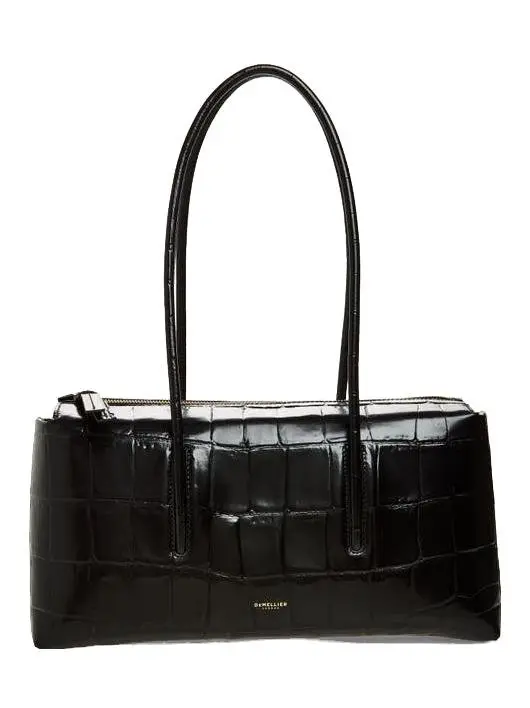 DEMELLIER The Stockholm Croc Embossed Leather Shoulder Bag - Black