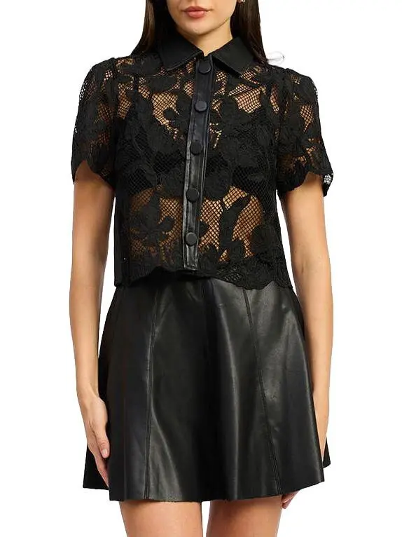 EN SAISON Aileen Lace Short Sleeve Shirt - Black