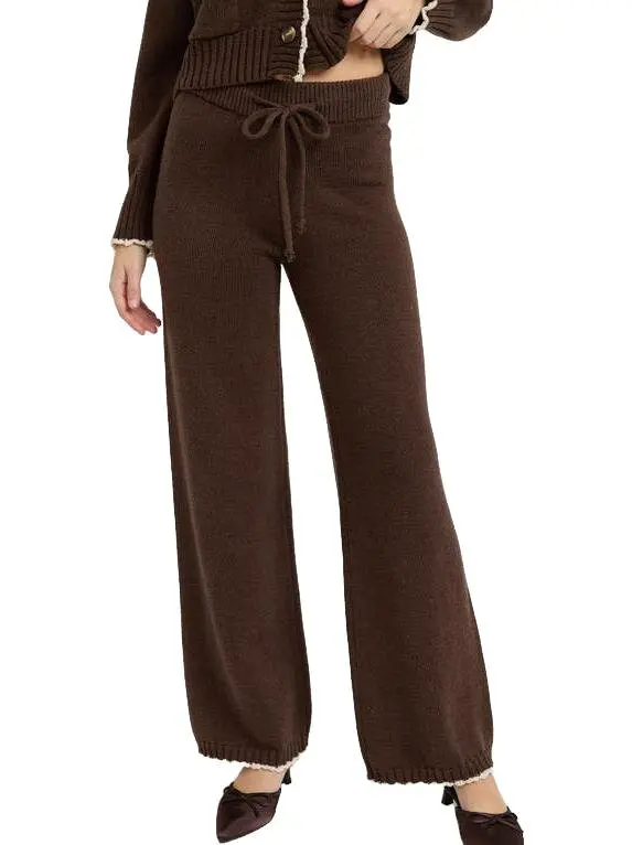 EN SAISON Victoria Drawstring Wide Leg Knit Pants - Brown