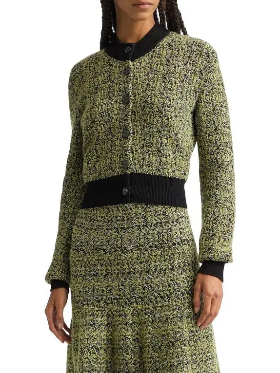 Brandon Maxwell Aubrey Shrunken Jacquard Cardigan - Green Static