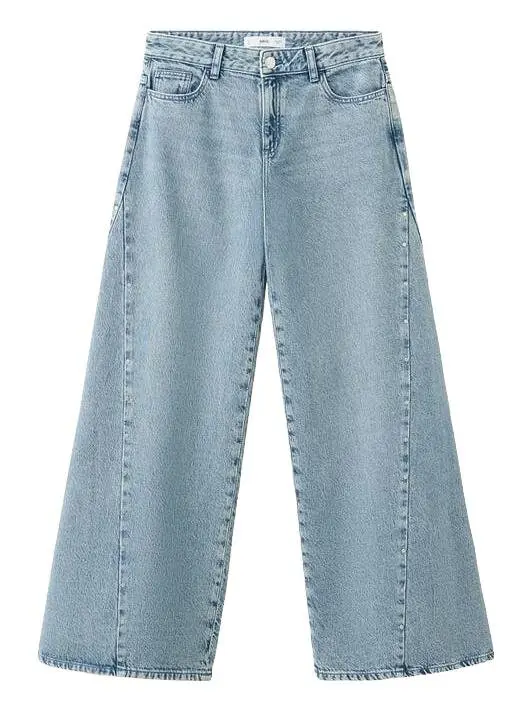 Mango Studded Low Rise Wide Leg Jeans - Medium Blue