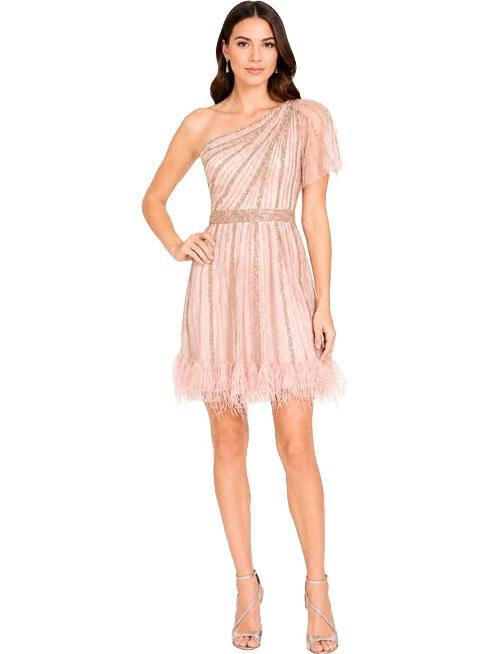 LARA NEW YORK Beaded Faux-wrap V-neck Bridal Gown - Blush