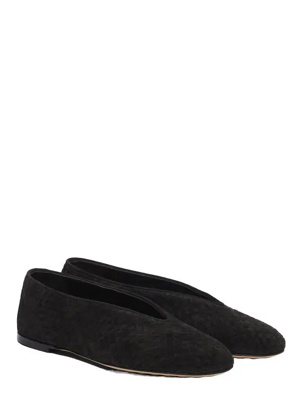 Bottega Veneta Intrecciato Suede Ballet Flats - Black