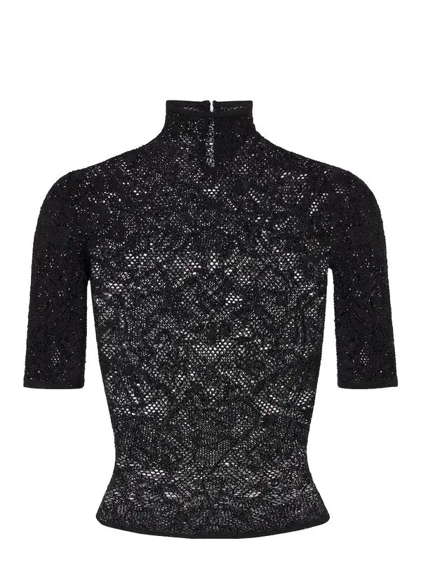 Gucci Embellished Silk-blend Lace Crop Top - Black