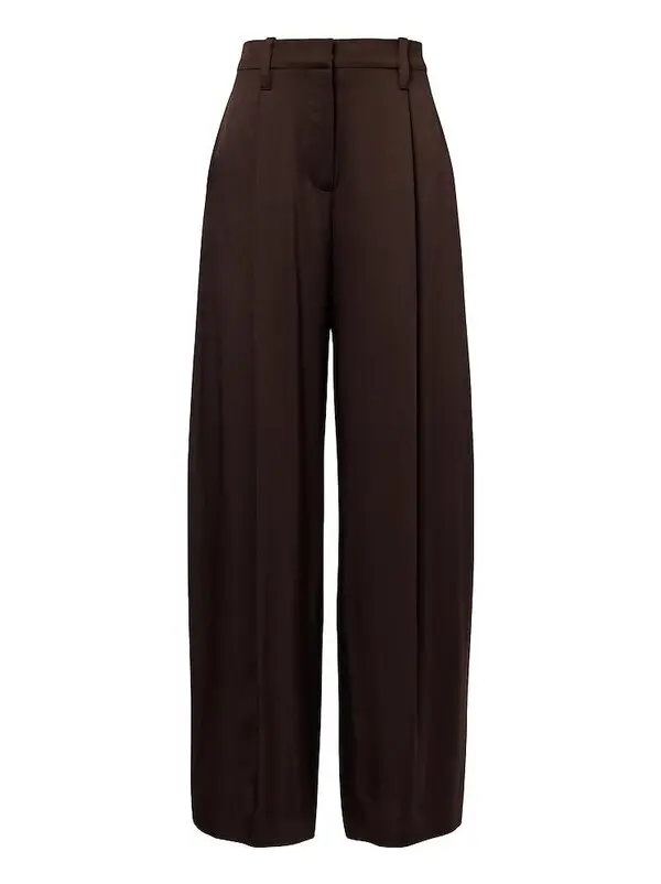 Brunello Cucinelli Monili Pleated Silk Wide-leg Pants - Brown