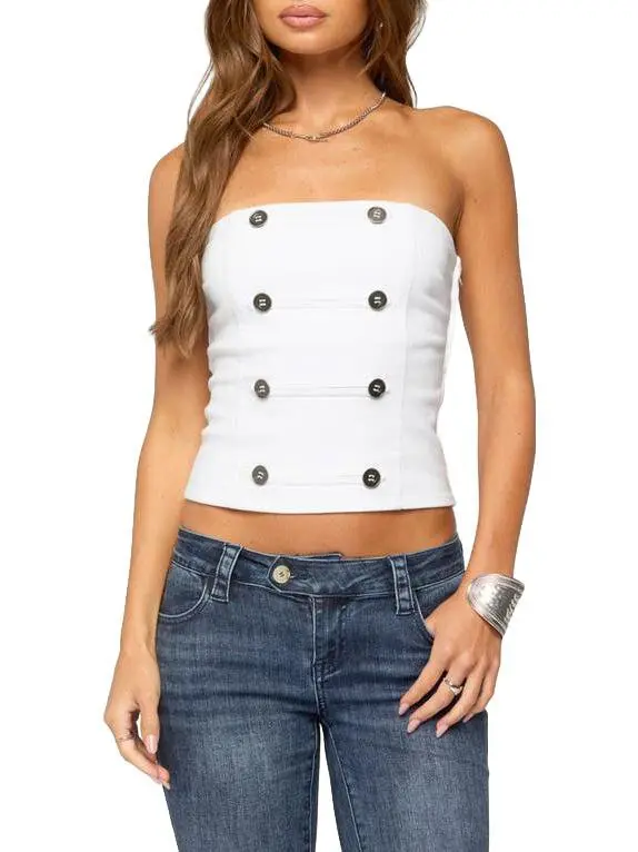 EDIKTED Tanda Napoleon Strapless Top - White