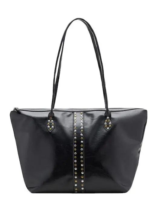 Mango Studded Faux Leather Tote - Black