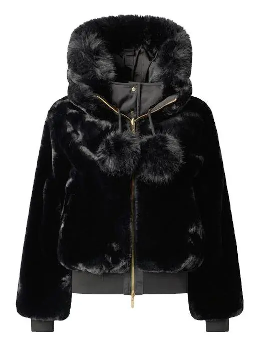 Moose Knuckles Luxe Satin Reversible Faux Fur Bomber Jacket - Black
