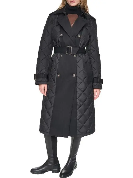 Dkny Quilted Double Breasted Trench Coat - Black