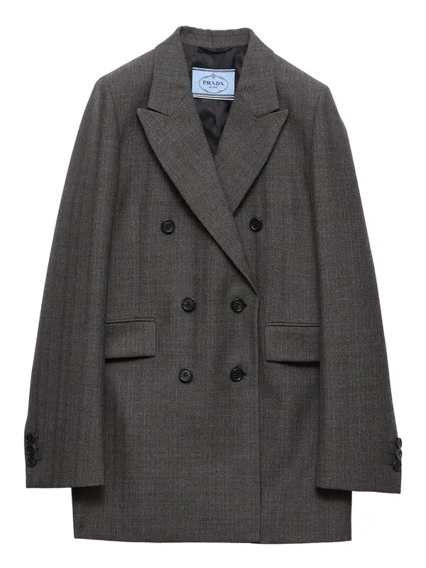 Prada Double-breasted Pinstriped Mouliné Wool Jacket - Brown