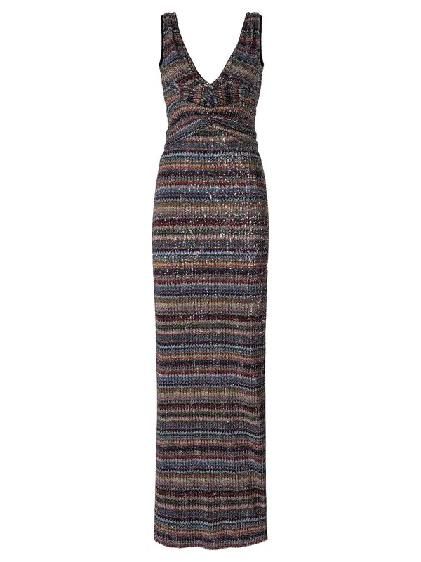 Missoni Long Dress With Torchon Detail In Lamé Viscose - Multicoloured