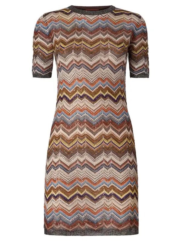 Missoni Zig Zag Mini Dress In Lamé Viscose - Multicoloured