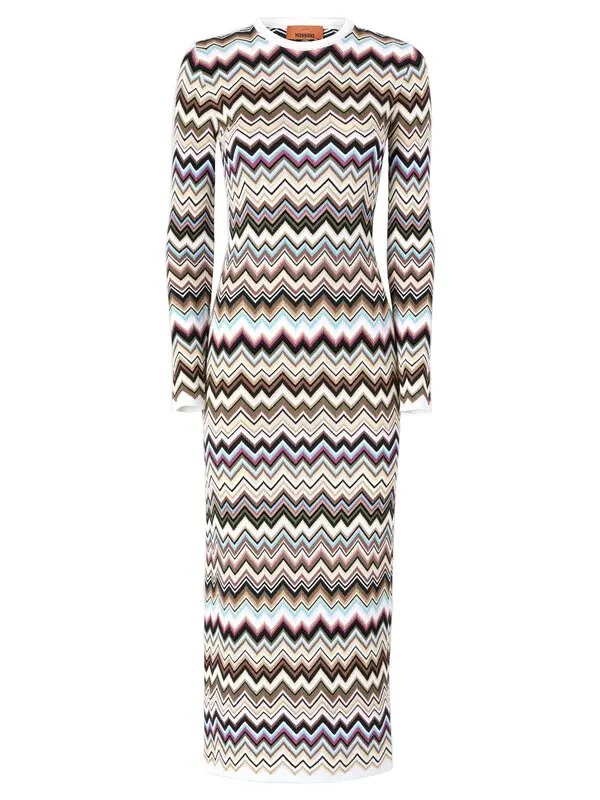 Missoni Chevron Viscose And Wool Midi Dress - Multicoloured