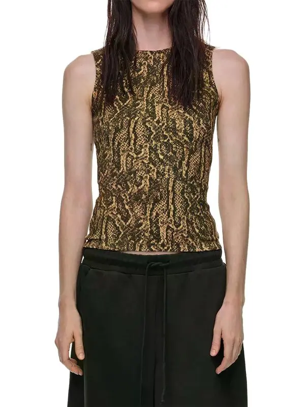Bimba Y Lola Ocher Mini Reptile Fitted Boat-neckline Top - Brown