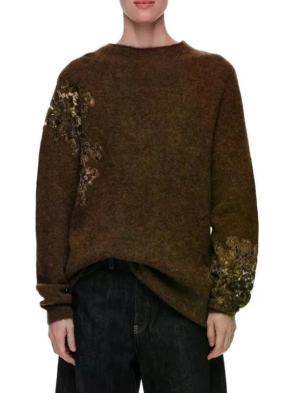 Bimba Y Lola Olive Alpaca High-neck Sweater With Lace Detailing - Brown