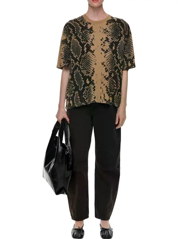 Bimba Y Lola Ocher Cotton Snake T-shirt - Neutrals