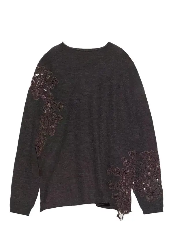 Bimba Y Lola Dark Gray Wool High Neck Sweater With Lace Detailing - Grey
