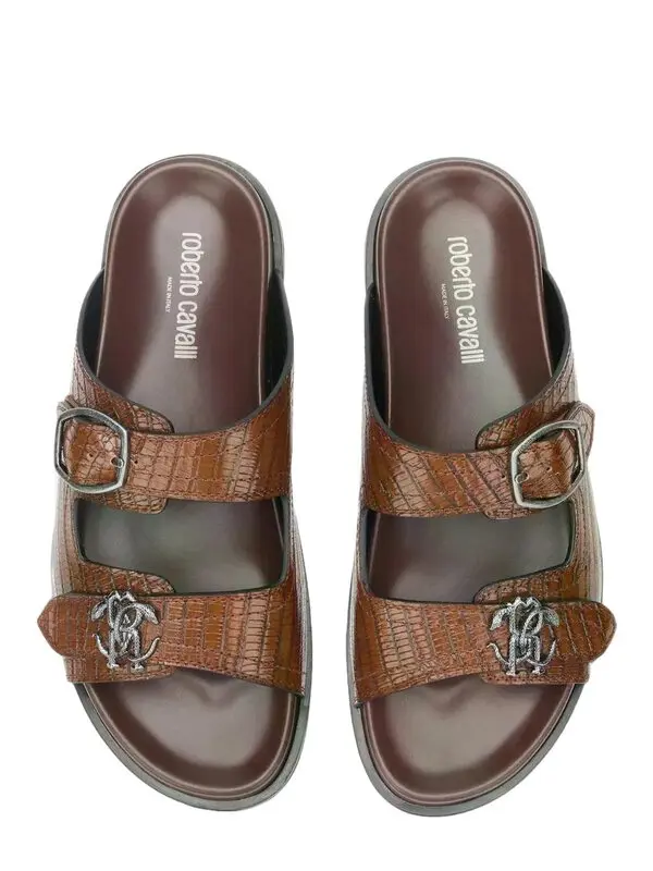 Roberto Cavalli Croc-effect Buckle-fastening Slides - Brown