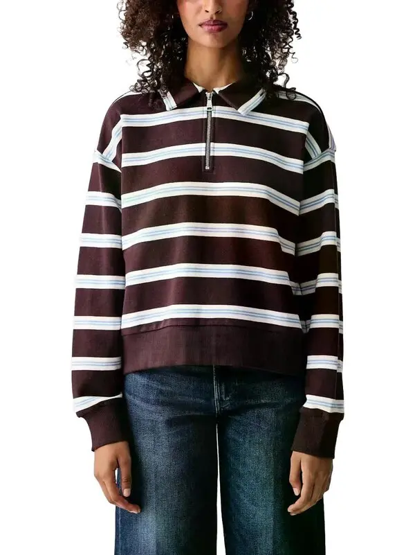 Marc O'polo Striped Quarter-zip Polo Top - Brown