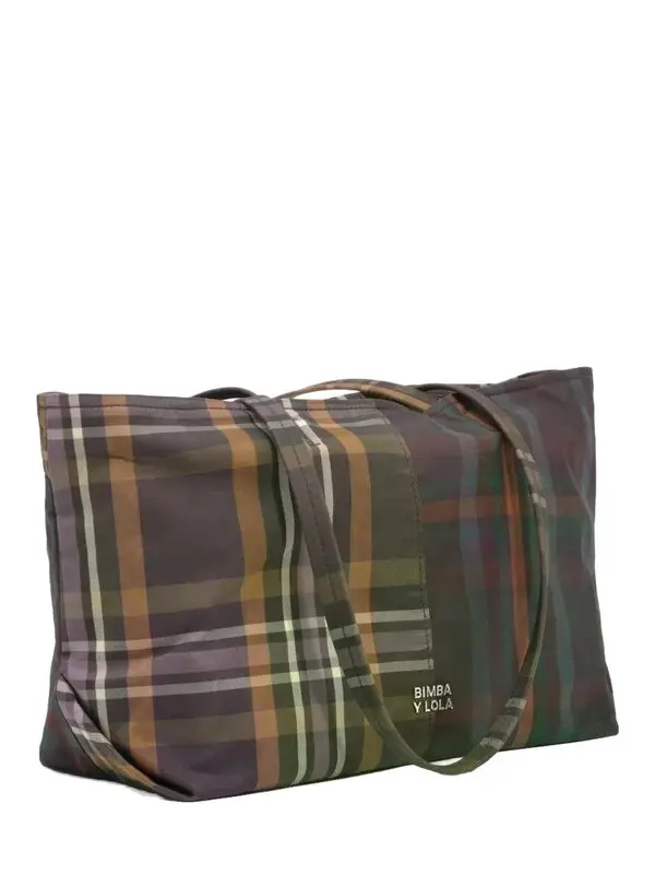 Bimba Y Lola Medium Superwax Chocolate And Green Tartan Shopper Bag - Brown