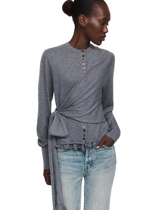 DAMSON MADDER Venna Cotton Wool Cardigan - Grey