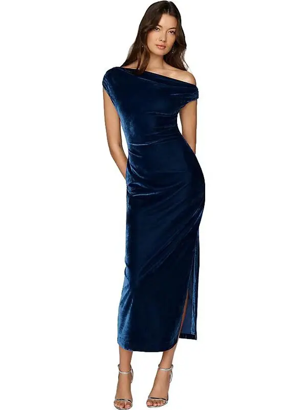 Bhldn Off Shoulder Velvet Maxi Dress - Blue