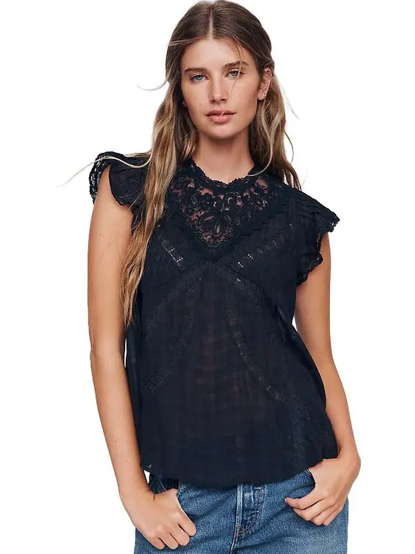 Anthropologie Lace Set Blouse - Black