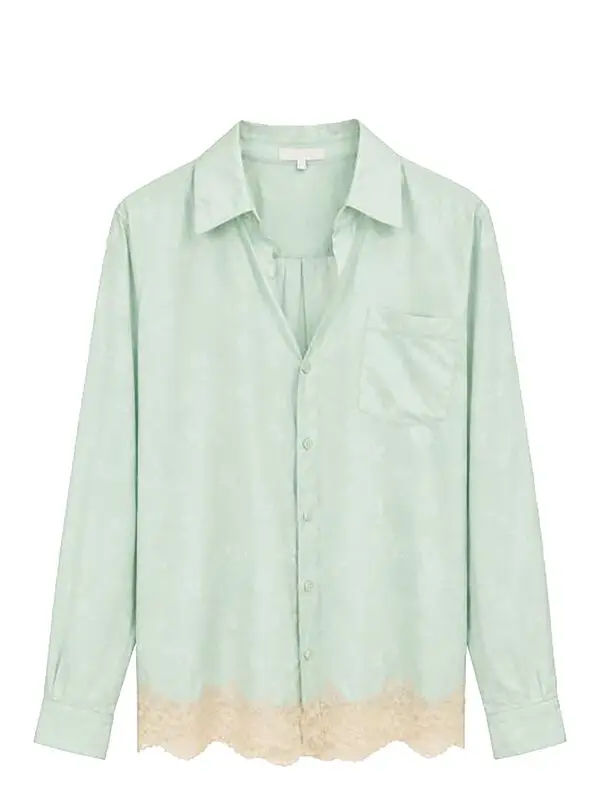 LoveShackFancy Hudley Contrast Lace-trim Silk-blend Shirt - Turquoise