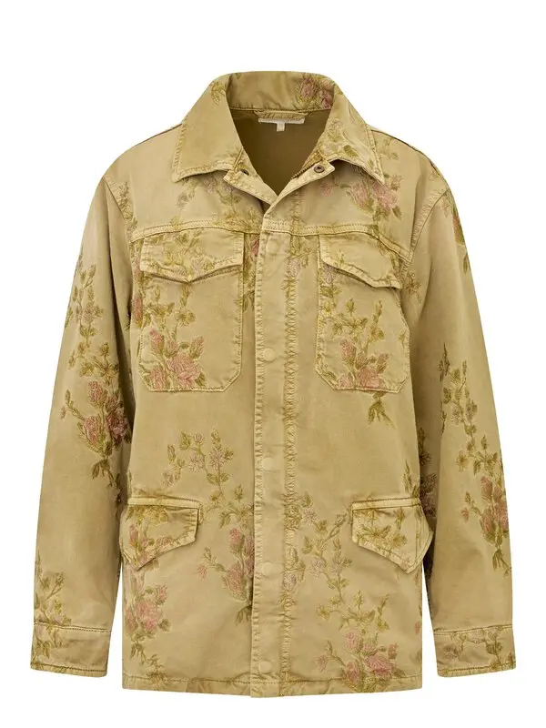 LoveShackFancy Ariselle Embroidered Cotton Jacket - Olive