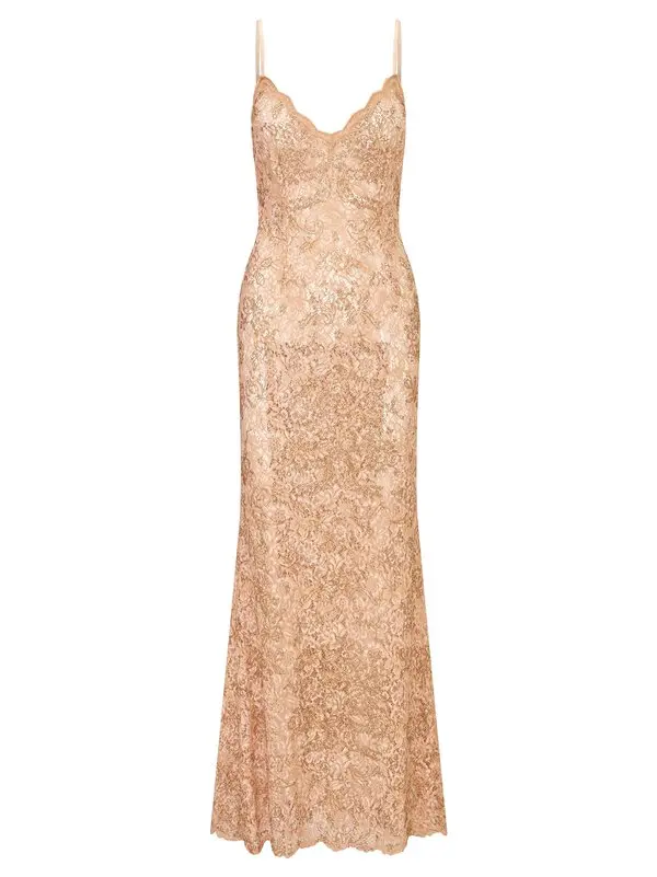 LoveShackFancy Fevie Gilded Lace Maxi Dress - Nude
