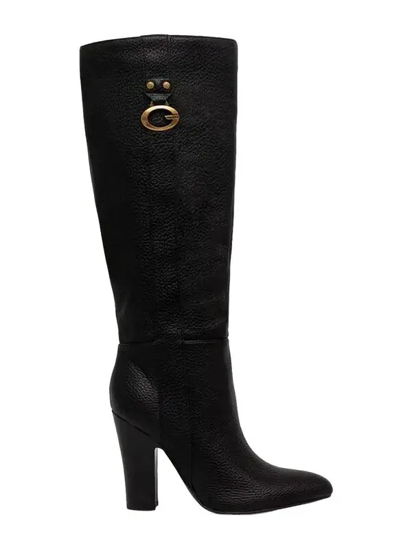 Guess Logo-plaque Pebbled-leather Boots - Black
