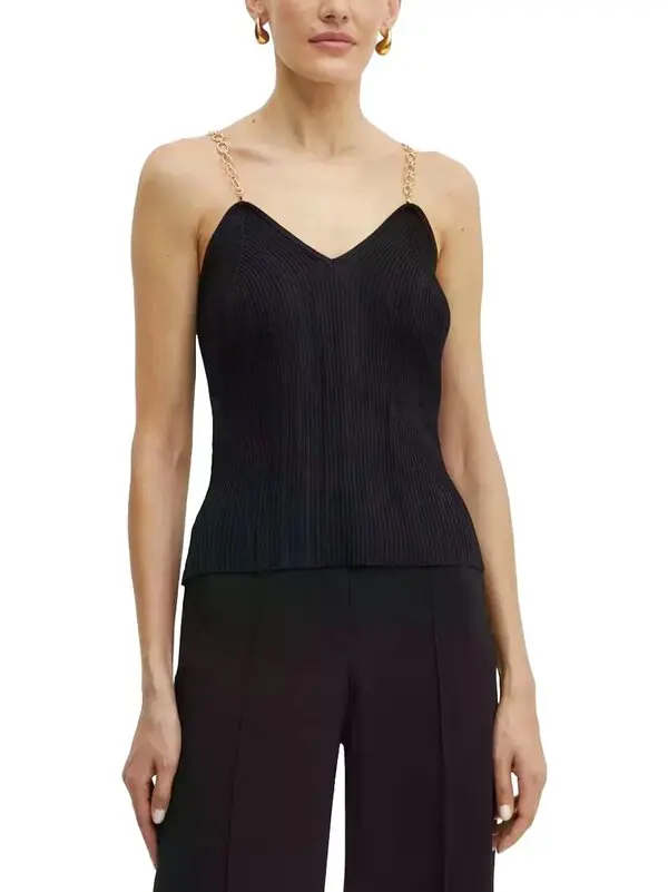 MORGAN Musto Chain-link Strap Ribbed-knit Top - Black