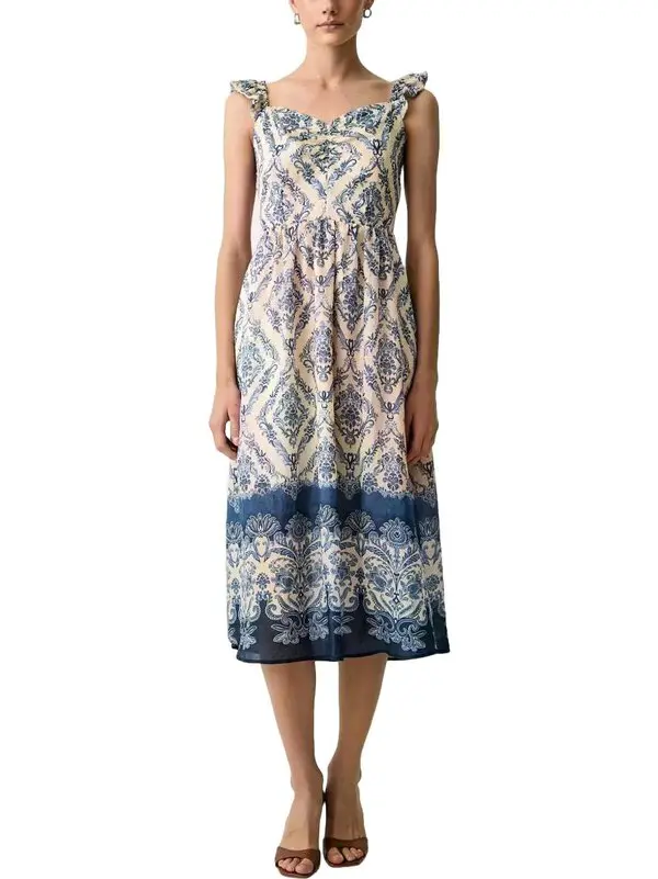 MORGAN Ruffled Damask-print Midi Dress - Neutrals