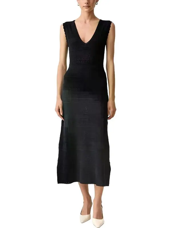 MORGAN Pointelle-knit Scalloped-edge Midi Dress - Blue