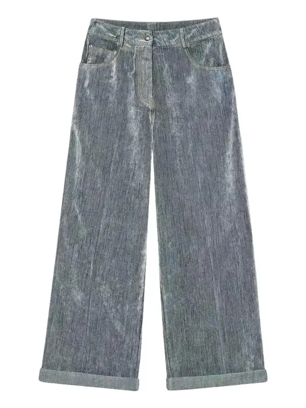 FORTE_FORTE Velvet-finish Wide-leg Jeans - Grey