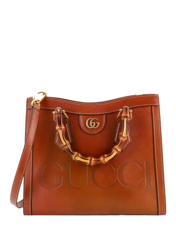 Gucci Diana Nm Logo Bamboo Handle Tote Embossed Leather Small Shoulder Bag - Brown