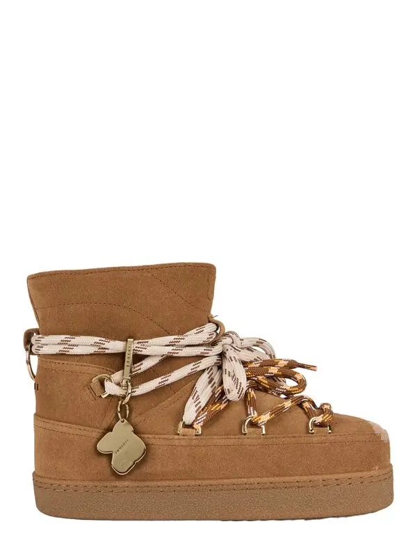 Inuikii Mini Low Suede Boots With Strap & Lace-up - Camel