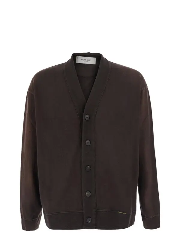 GOLDEN GOOSE Embroidered Logo Crew Neck Cotton Sweatshirt - Brown