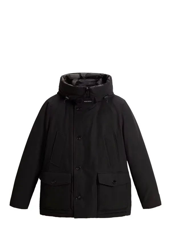 Woolrich Chevron Quilted Hooded Jacket With Ribbed Cuffs And Multiple Pockets - Nero