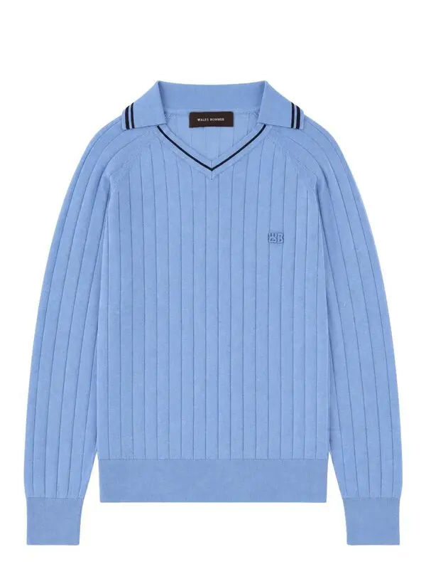 WALES BONNER 100% Viscose Polo Shirt - Azure