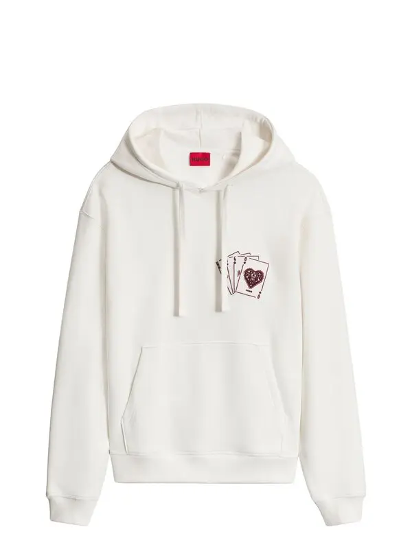 Hugo Graphic-print Cotton Hoodie In A Relaxed Fit - White