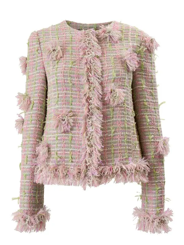 Carolina Herrera Embellished Grid Tweed Jacket - Multi
