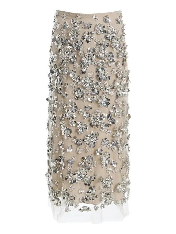 Carolina Herrera Embellished Nyhlon Tulle Knee-length Skirt - Silver