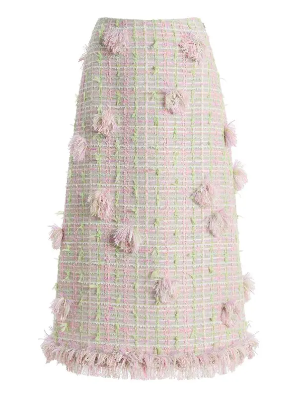 Carolina Herrera Embellished Grid Tweed Midi Skirt - Multi