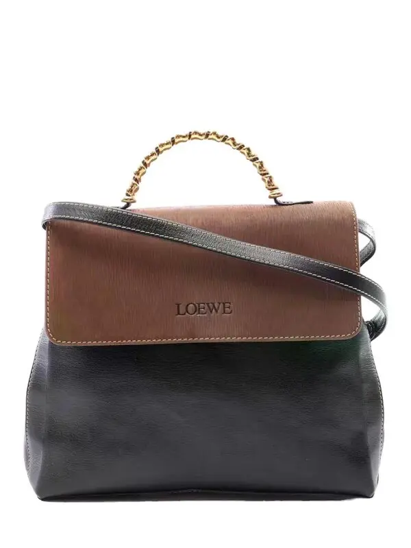 Loewe 2010-2026 Bicolor Leather Velazquez Twist Top Handle Bag Satchel - Black