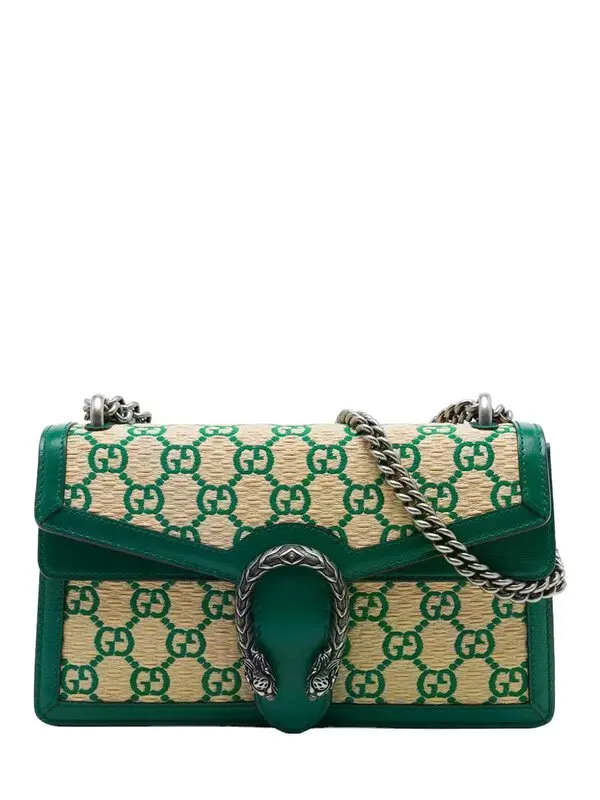 Gucci 2016-2026 Medium Gg Supreme Straw Effect Dionysus Shoulder Bag - Neutrals
